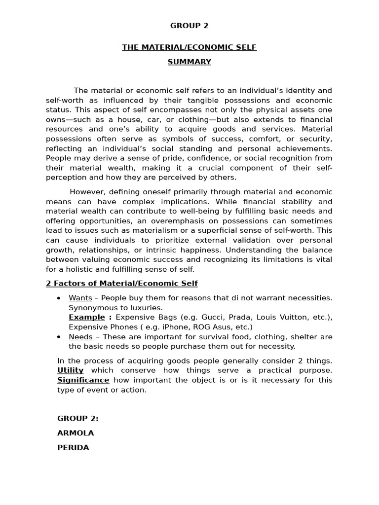 The Material Economic Self Group 2 | PDF | Finance & Money Management