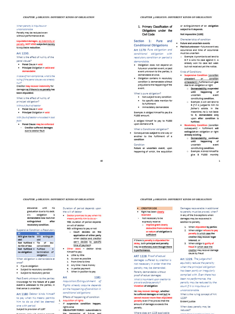 OBLICON Study Guide ch3 (BOOKLET) | PDF | Damages | Indemnity