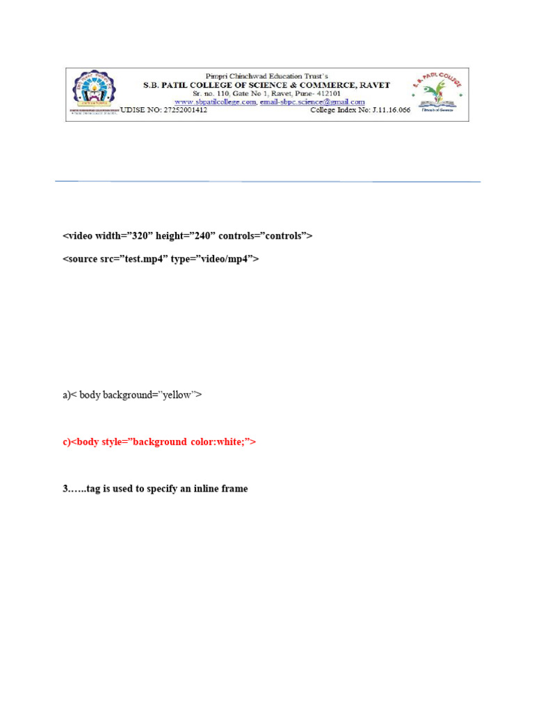 Mcq Based On Lesson1 Advanced Web Designing Pdf Html Element Html 8123