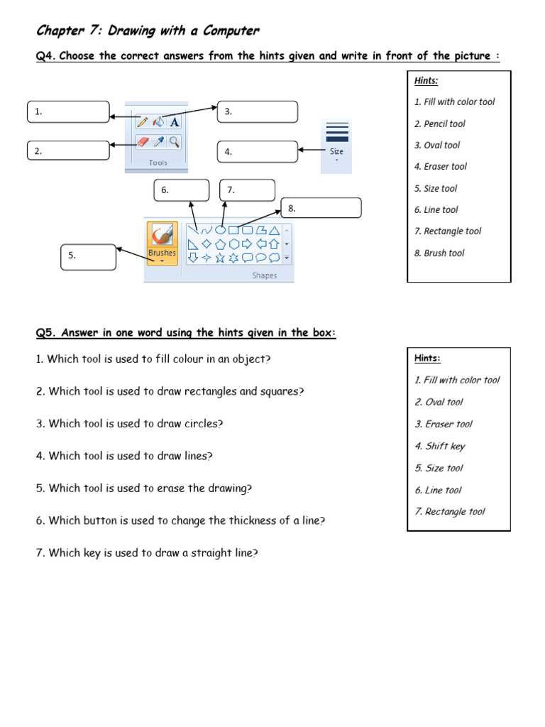 CBSE Class 1 Computer Science Worksheet - Drawing With A Computer | PDF ...