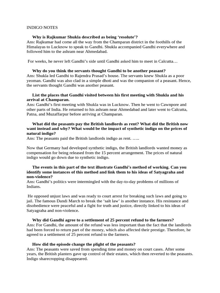 Indigo Notes | PDF | Mahatma Gandhi