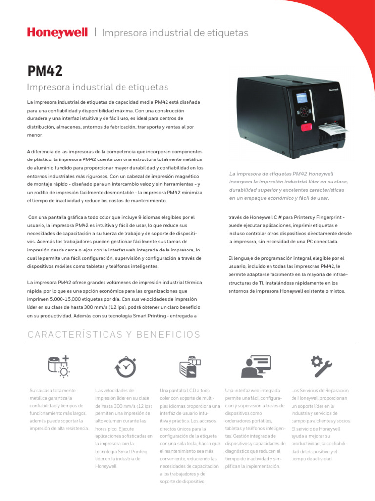 pm42 Industrial Printer Data Sheet Es La | PDF | Impresora (Computación ...