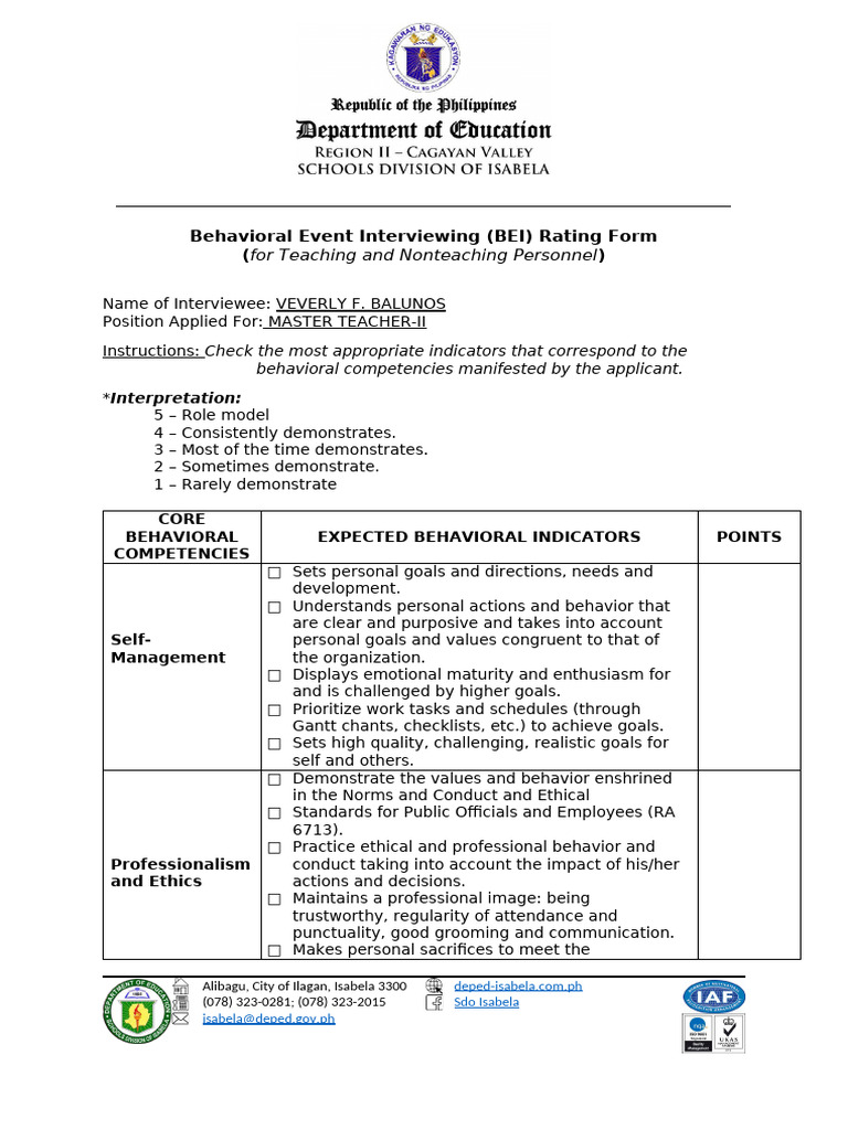 RSP - Behavioral Event Interviewing Form | PDF | Goal | Social Psychology