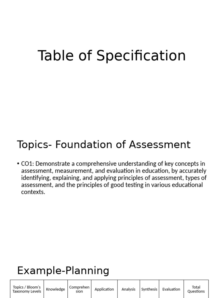 Table of Specification Sample | PDF | Educational Assessment | Multiple ...