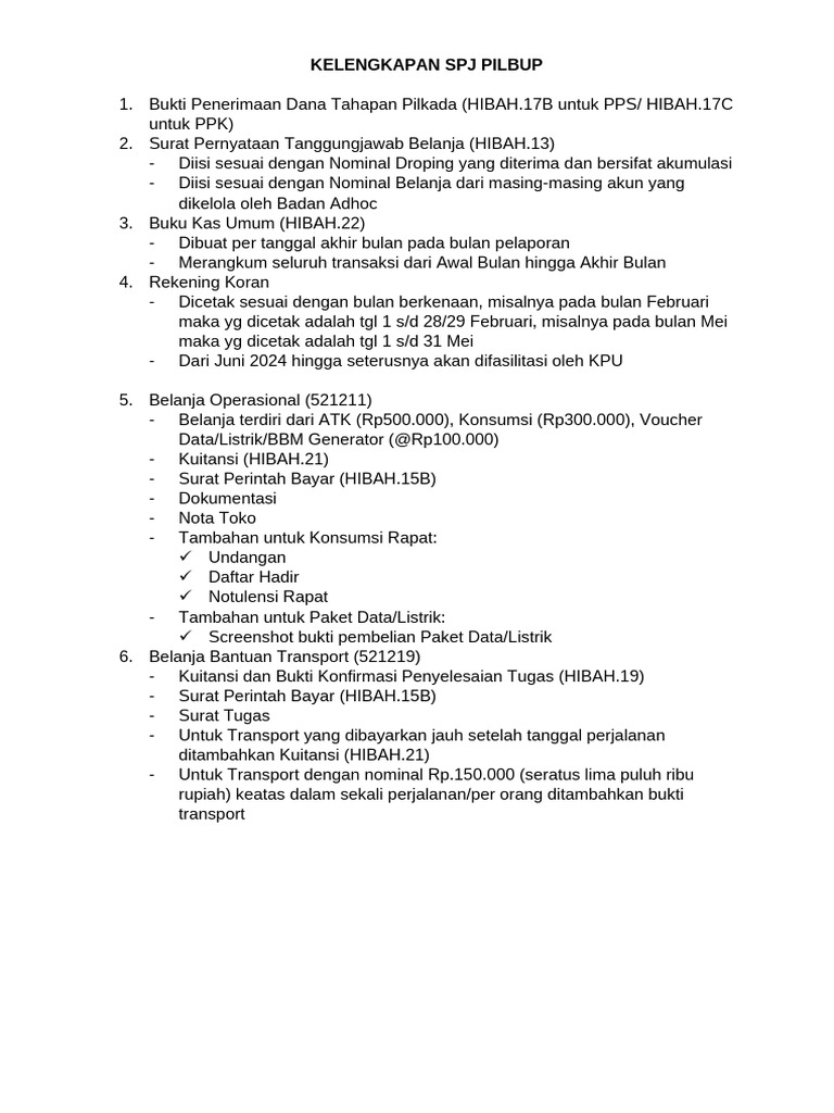 Kelengkapan SPJ Pilgub-Pilbup 2024 | PDF