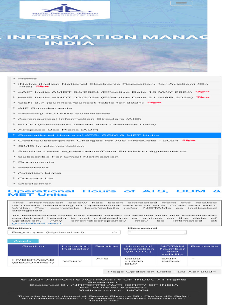 Operational Hours of ATS, COM & MET Units AIM I | PDF | Computers