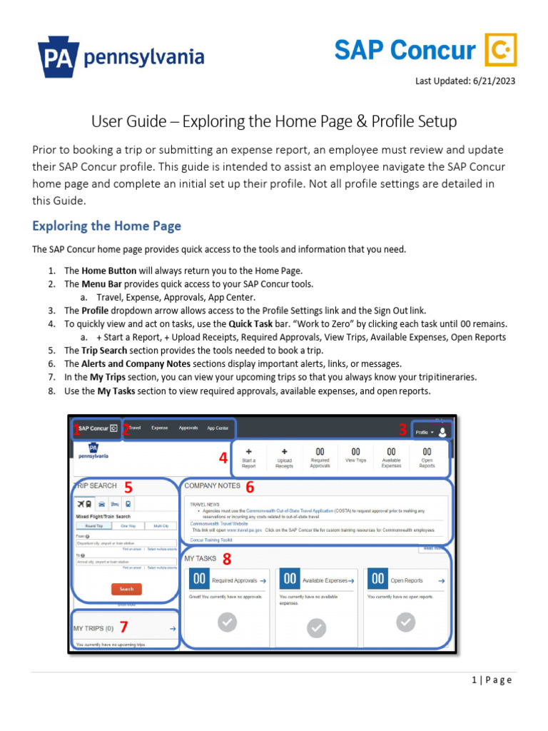 SAP Concur User Guide - Exploring The Home Page and Profile Setup | PDF ...