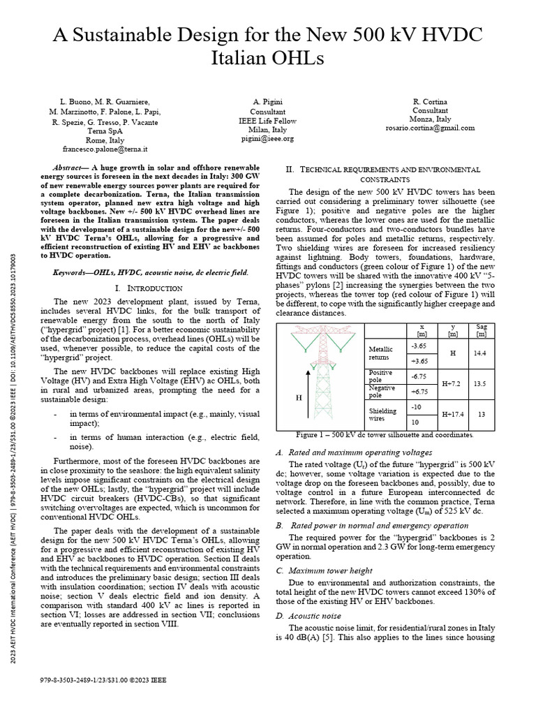 A Sustainable Design For The New 500 KV HVDC Italian OHLs | PDF ...