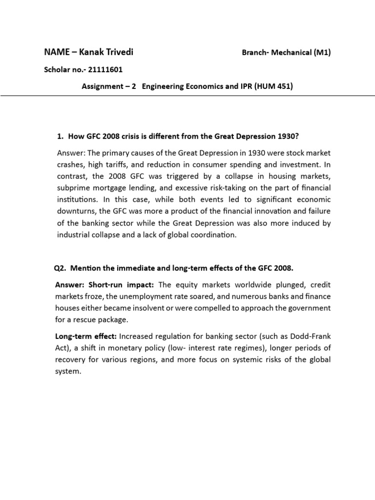 GFC 2008 vs. Great Depression Analysis | PDF | Recession | Great Depression