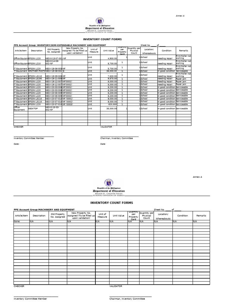 Inventory Count Form Annex A | PDF | Inventory