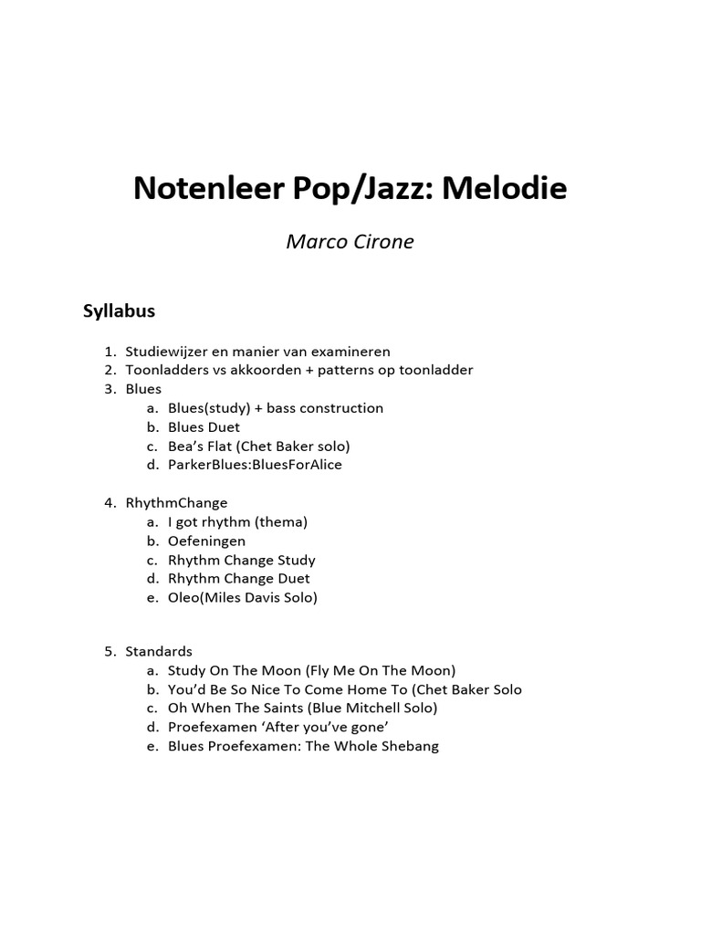 5a Notenleer Pop - Jazz (Marco Cirone) Melodie | PDF