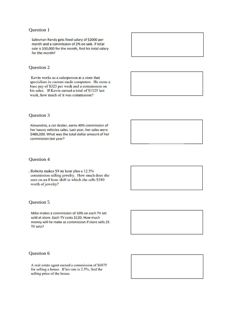 Grade 10 - Commission Worksheet | PDF