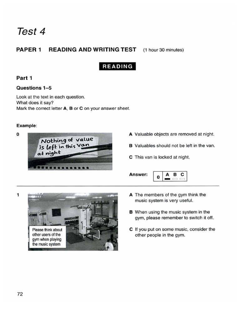 PET Practice Test-RW | PDF