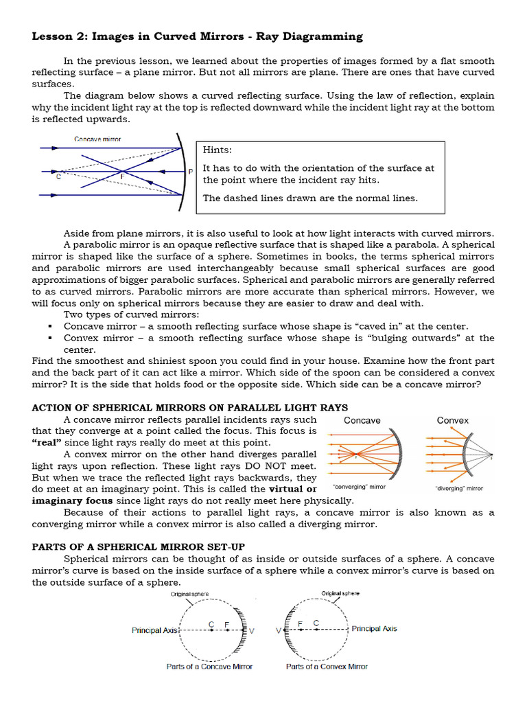Curved Mirrors: Ray Diagrams Explained | PDF | Mirror | Optics