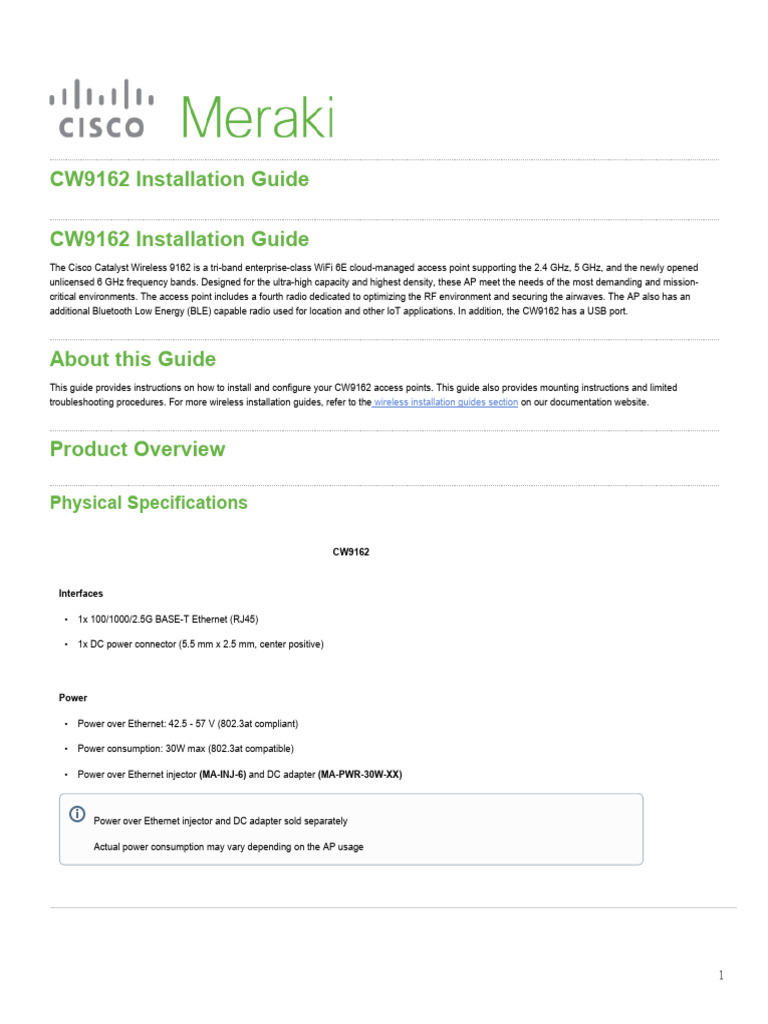 CW9162 Installation Guide | PDF | Ip Address | Wireless Access Point