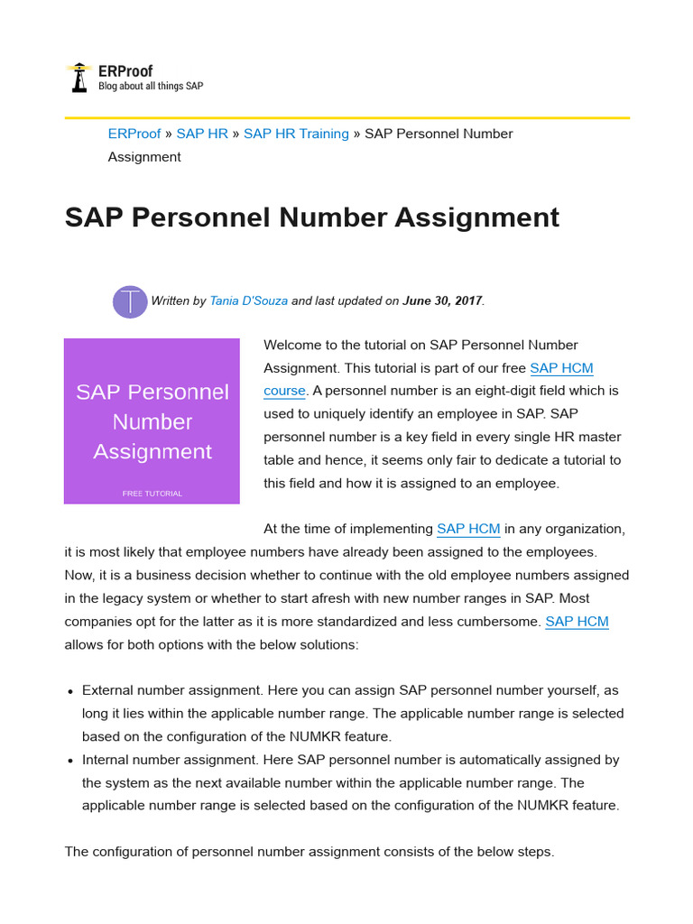 SAP Personnel Number Assignment Guide | PDF | Human Resource Management ...