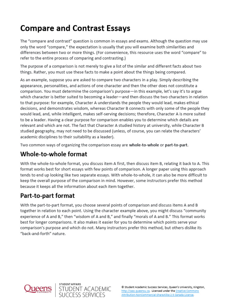 Compare and Contrast Essays | PDF | Essays