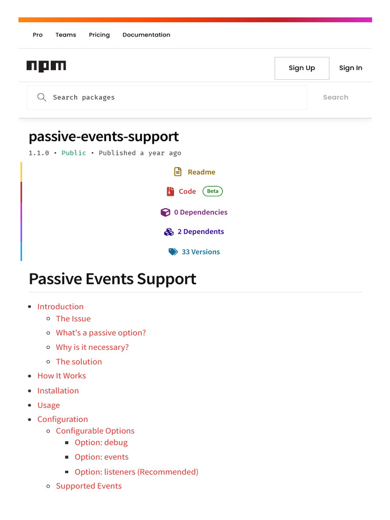 Passive-Events-Support - NPM | PDF | Software Development | Computer Programming