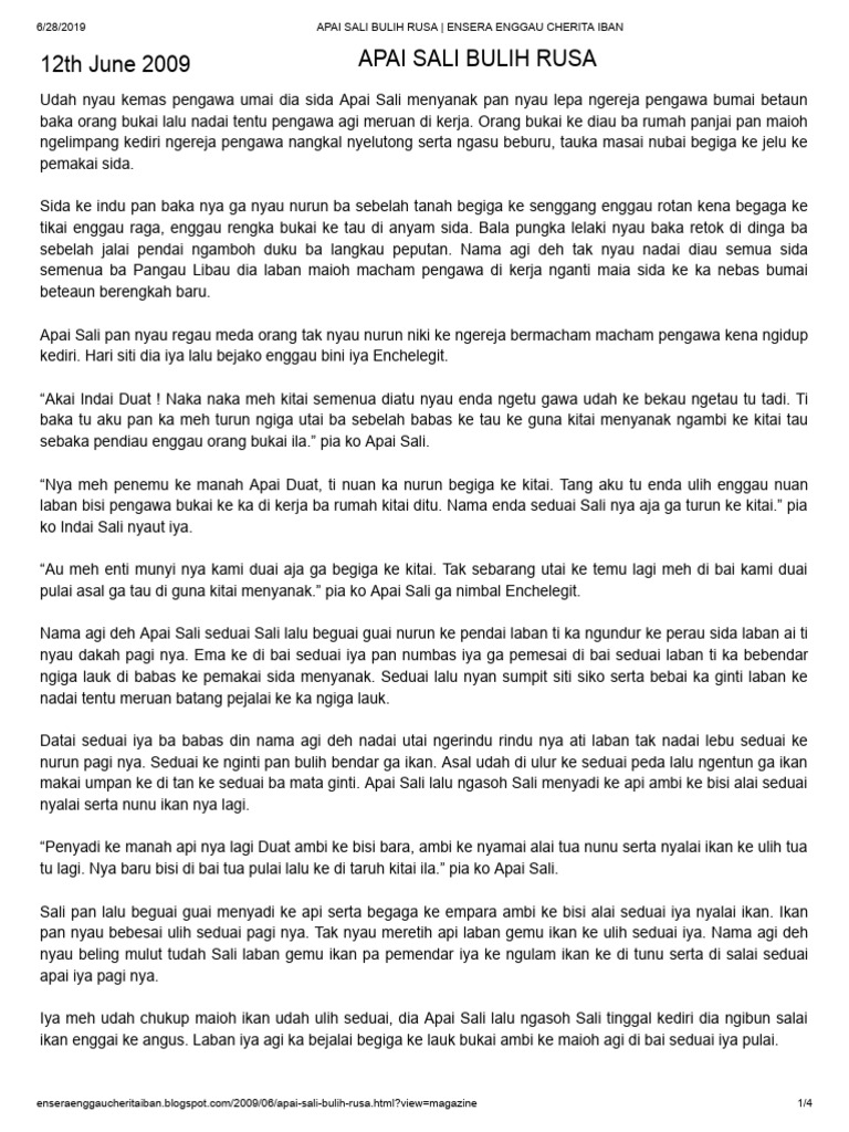Apai Sali Bulih Rusa - Ensera Enggau Cherita Iban | PDF
