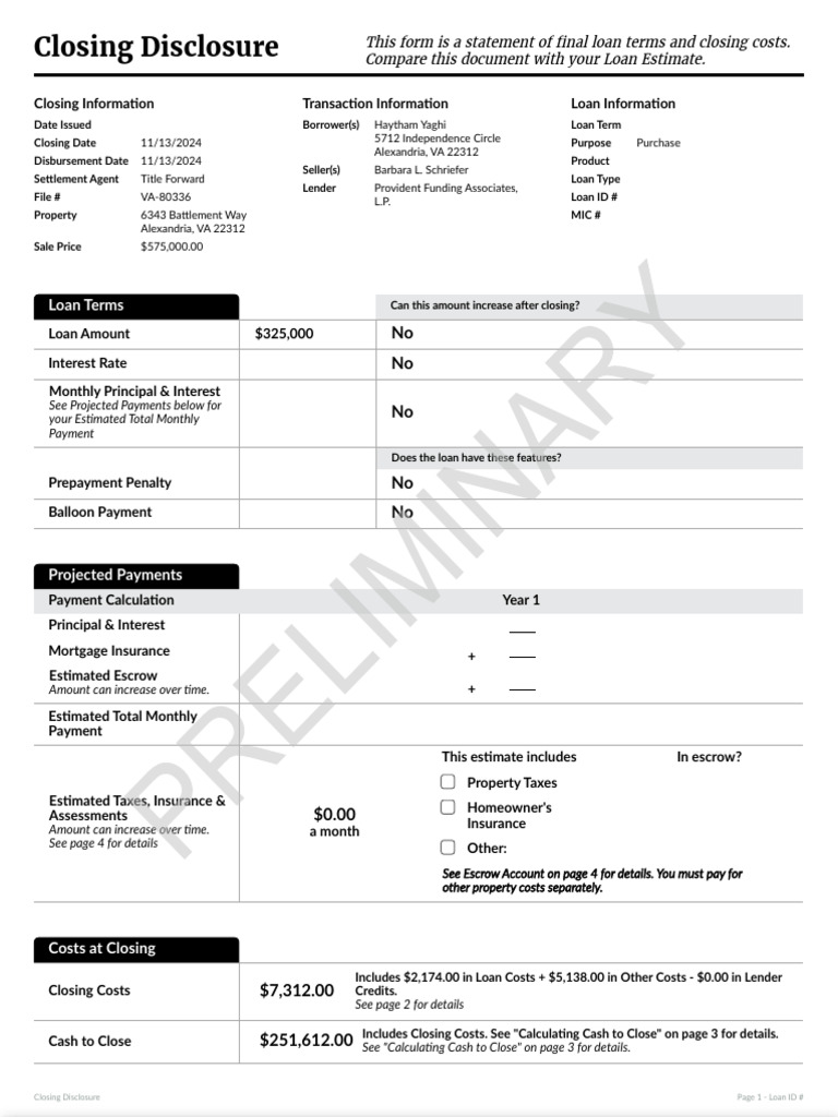 Preliminary Closing Disclosure | PDF | Loans | Refinancing