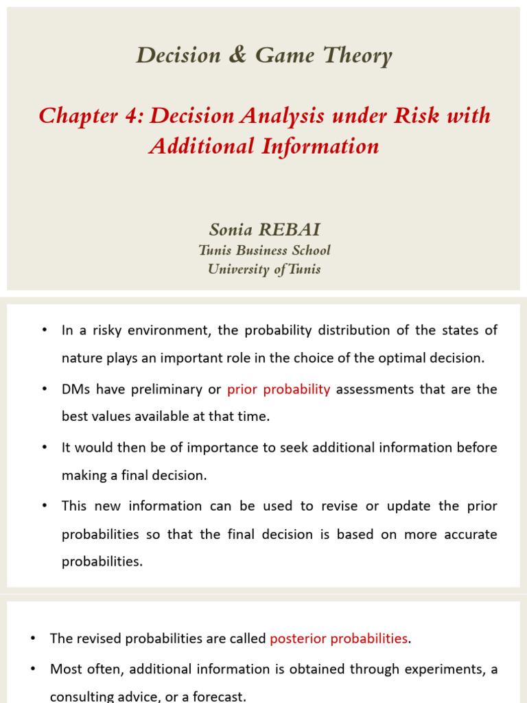 Chapter 4 Decision With Additional Information | PDF | Expected Value | Probability Theory