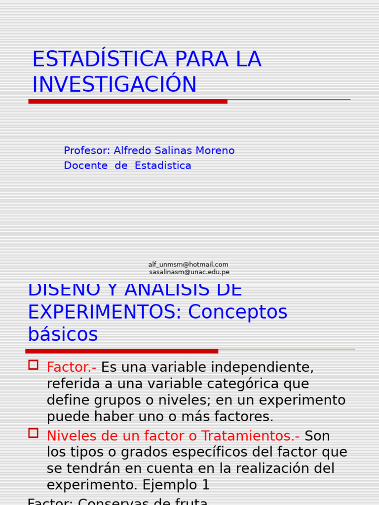 Diseño y Análisis de Experimentos en ppt (1) | PDF | Análisis de variación | Experimentar