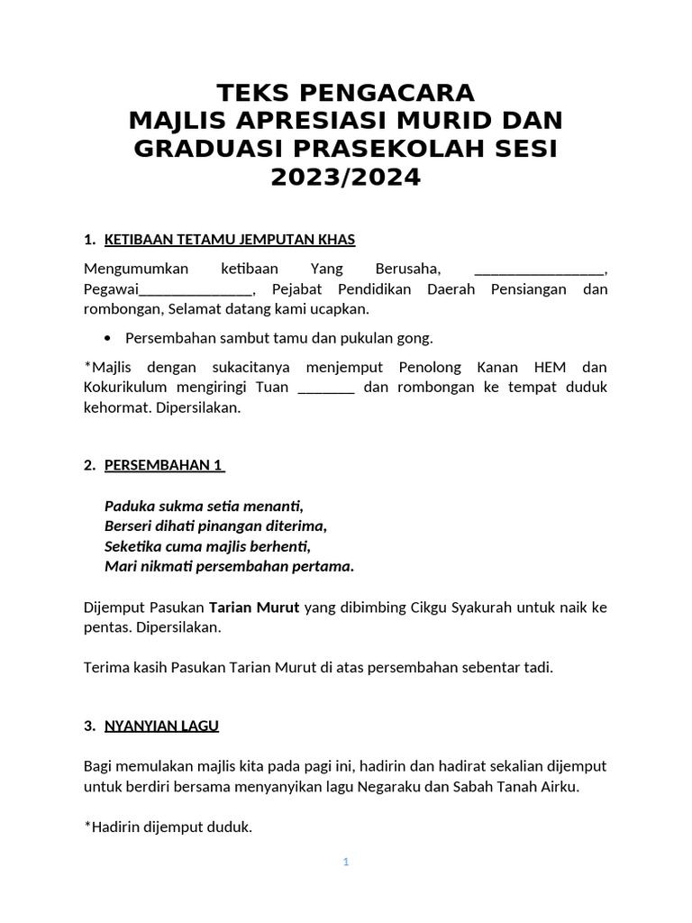 Tambahbaik - Teks Pengacara Majlis Apresiasi Murid Dan Graduasi Prasekolah SKBTN Sesi 2023-2024 ...