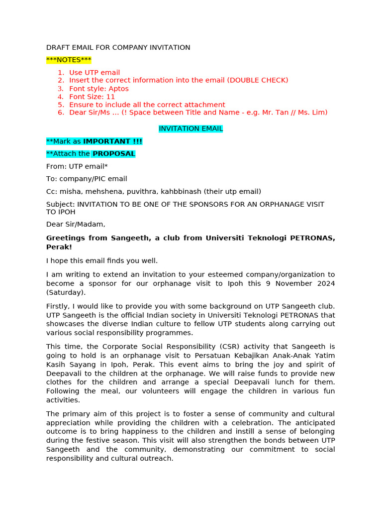 Invitation for Orphanage Visit Sponsorship | PDF