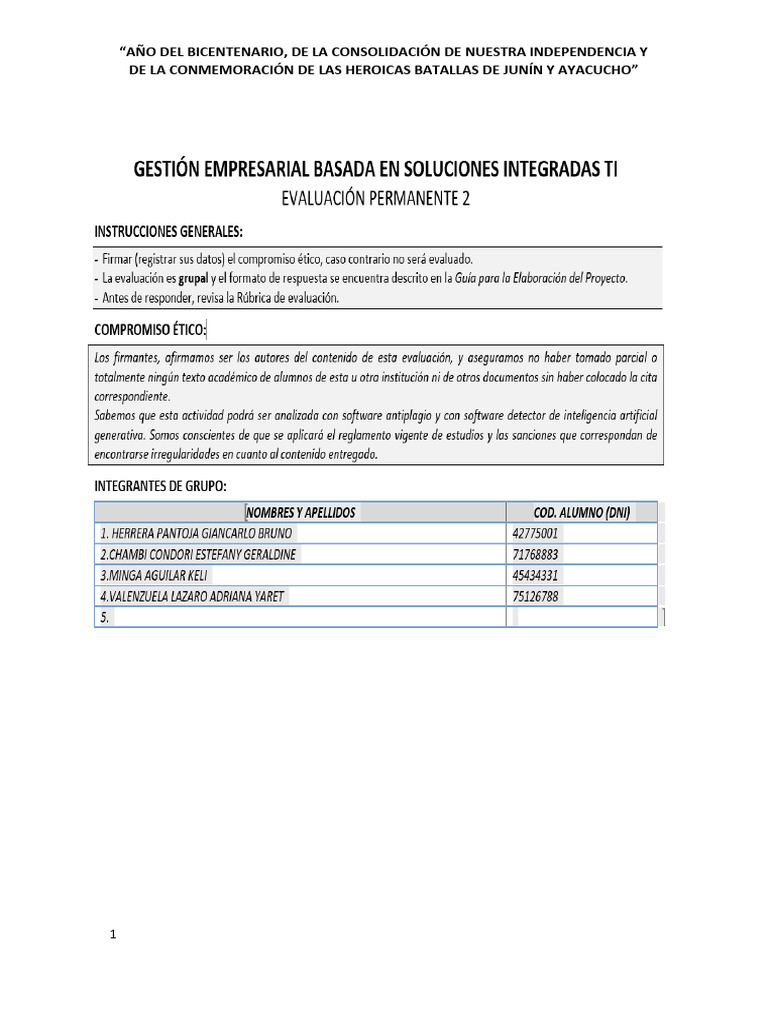 EP2 - INFORME 1 - GESTION EMPRESAS BSOL TI-grupo6 | PDF | Logística | Planificación de recursos ...