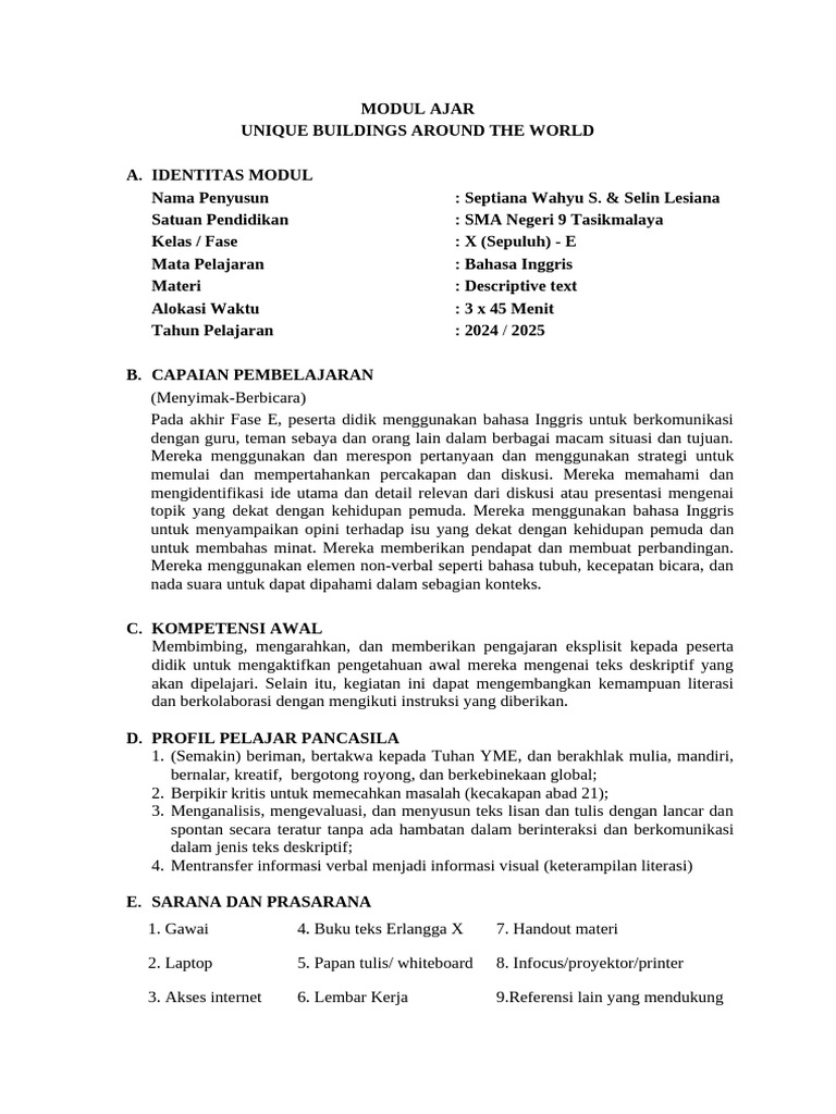 2nd Meeting MODUL AJAR-Descriptive Text | PDF | Karier & Perkembangan