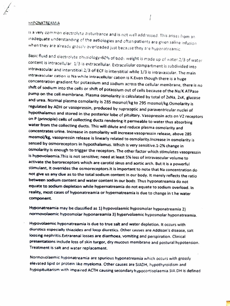 Hyponatraemia Notes UTAR Lecturer Nephrologist Tung Shin Hosp | PDF
