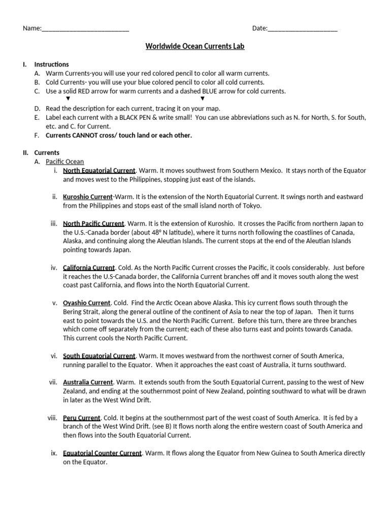 10 24-25 Ocean Currents Lab | PDF | Pacific Ocean | Atlantic Ocean