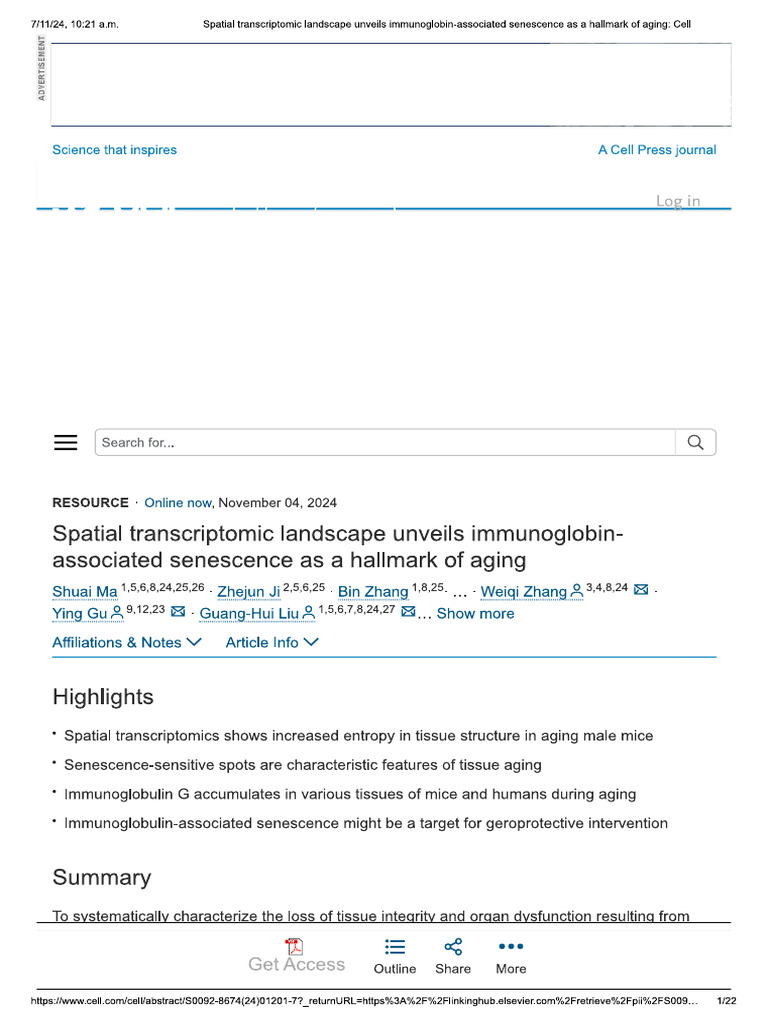 Spatial Transcriptomic Landscape Unveils Immunoglobin-Associated Senescence As A Hallmark of ...