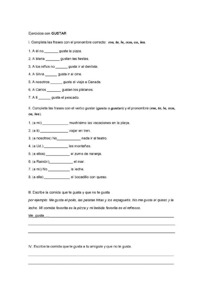 Ejercicio Gustar 2 | PDF