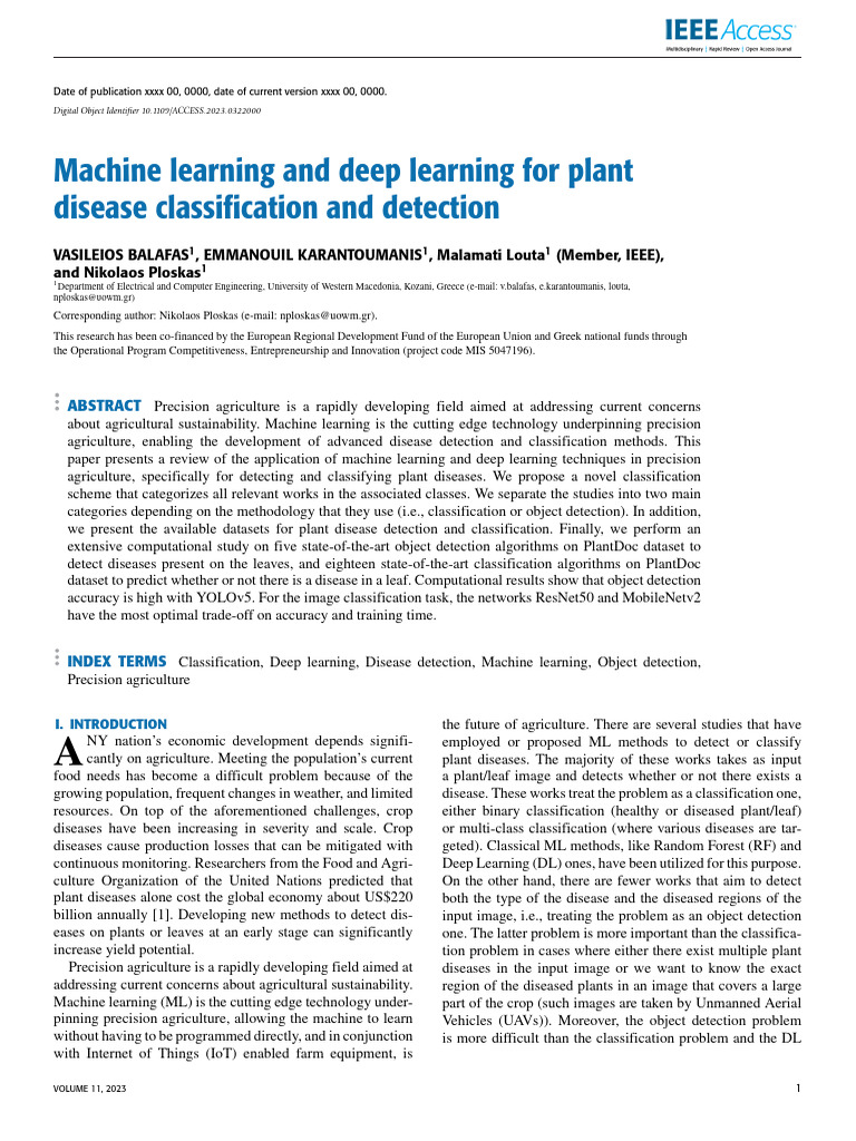 Machine Learning and Deep Learning For Plant Disease Classification and Detection | PDF ...