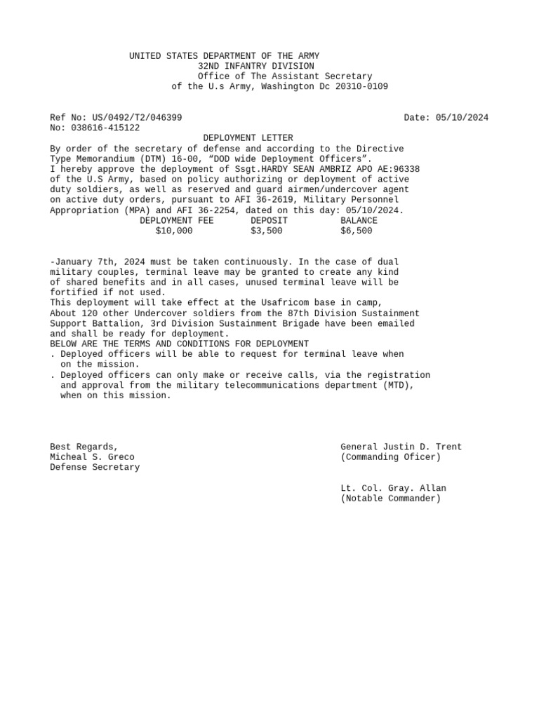 Deployment Letter Us | PDF