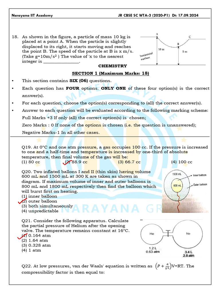 Inc. Jr. WTA-3 Chemistry Solutions | PDF | Gases | Physical Chemistry