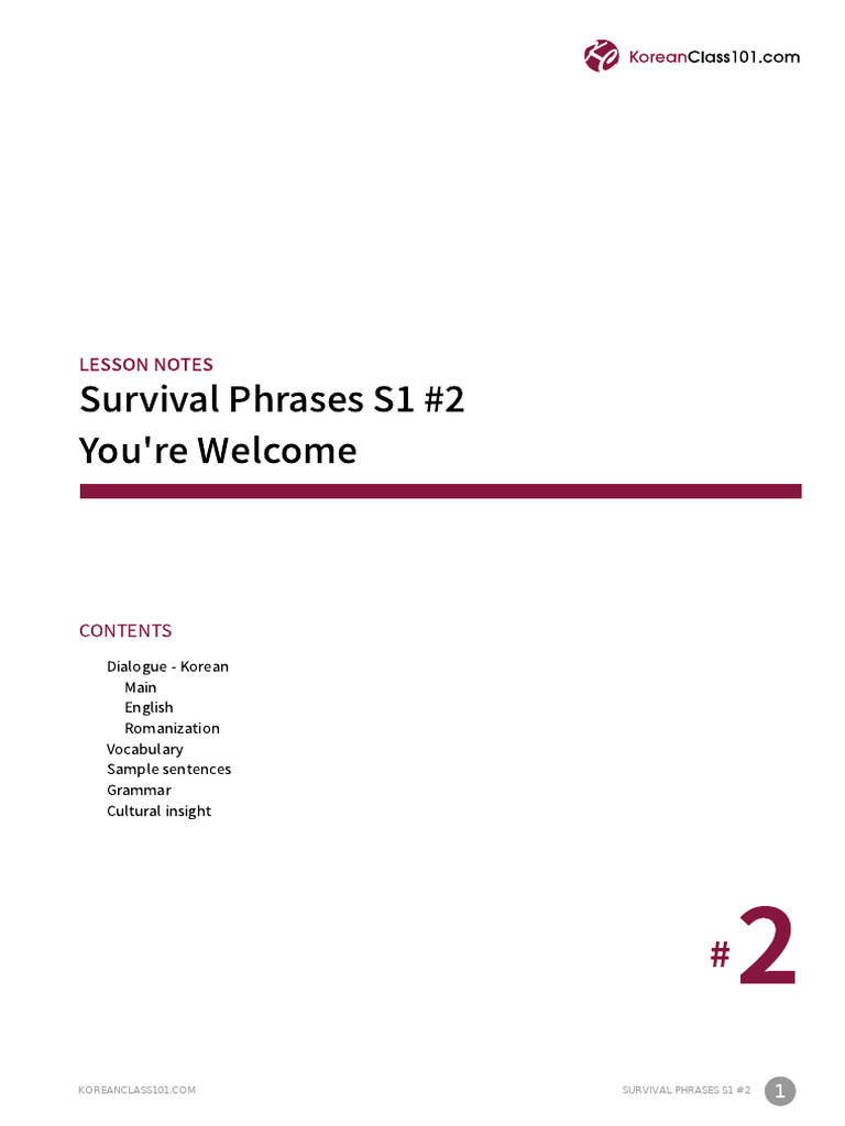 Korean Survival Phrases: You're Welcome | PDF | Linguistics | Grammar