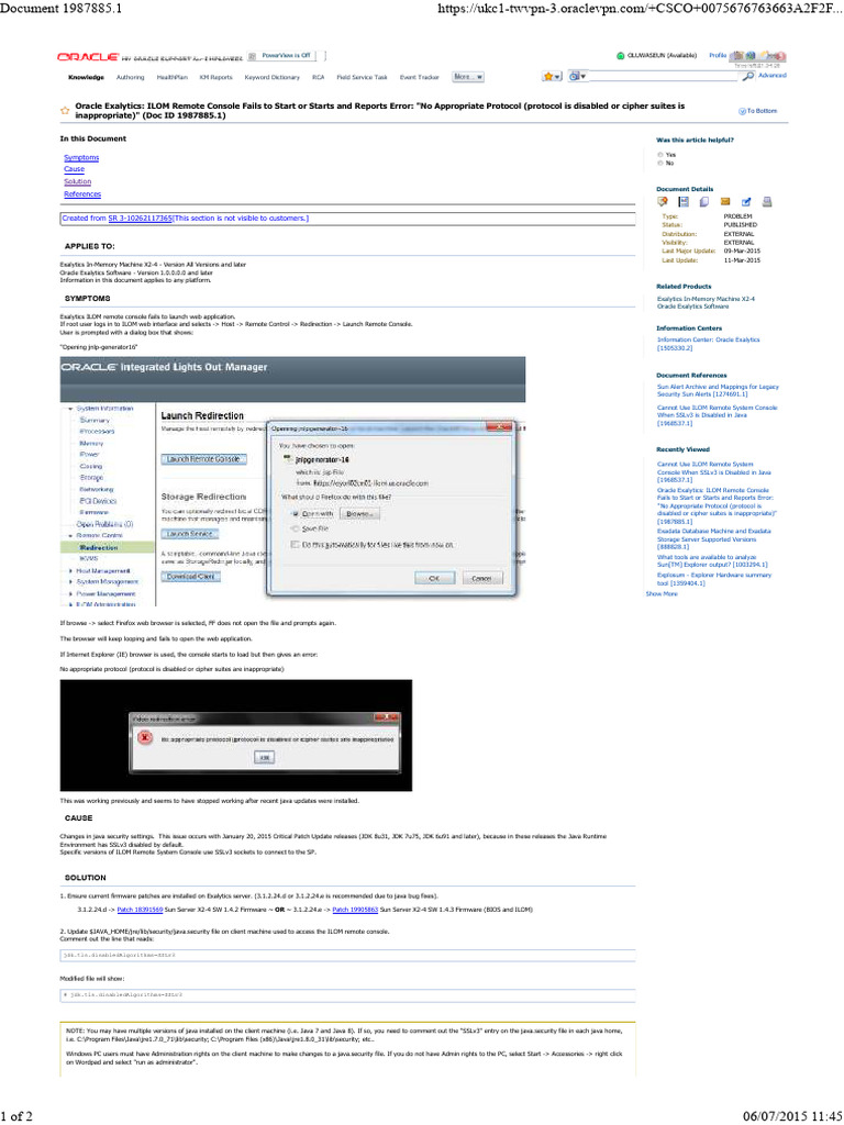 Oracle Exalytics ILOM Remote Console Fails To Start or Starts and ...