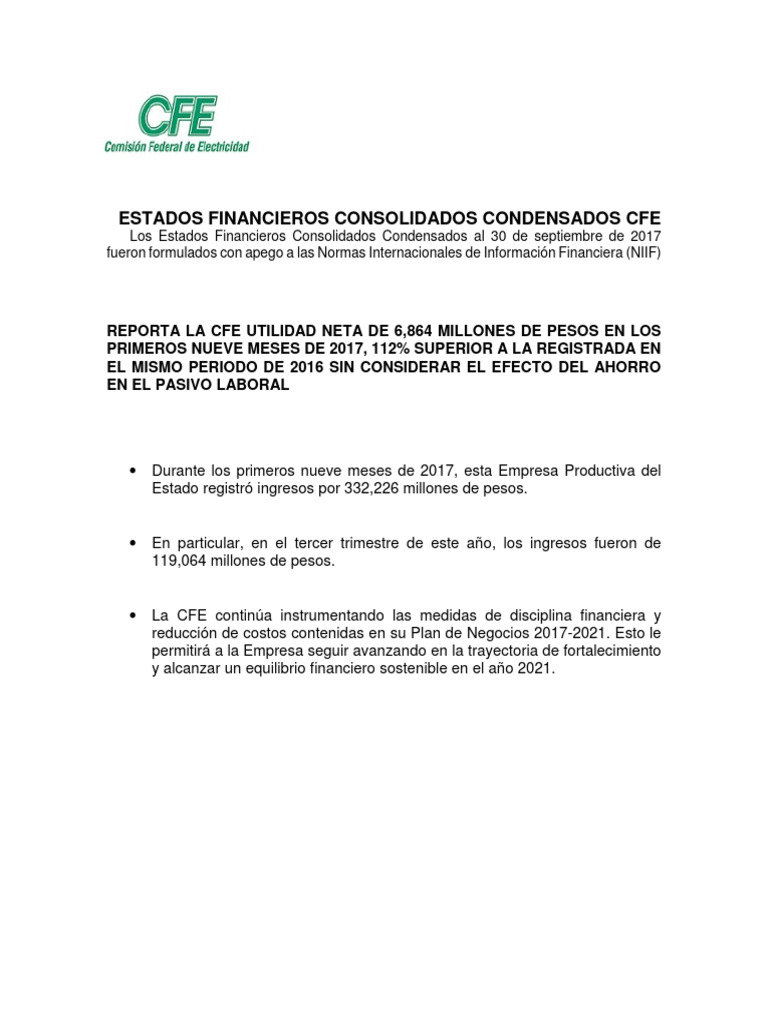Estados Financieros Consolidades CFE 3T | PDF | normas internacionales de INFORMACION FINANCIERA ...