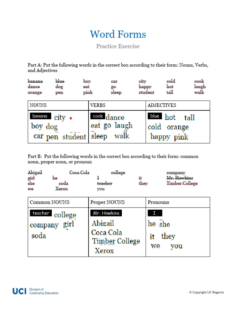 C1M1L1 - Word Forms Practice Exercise | PDF | Language Arts & Discipline