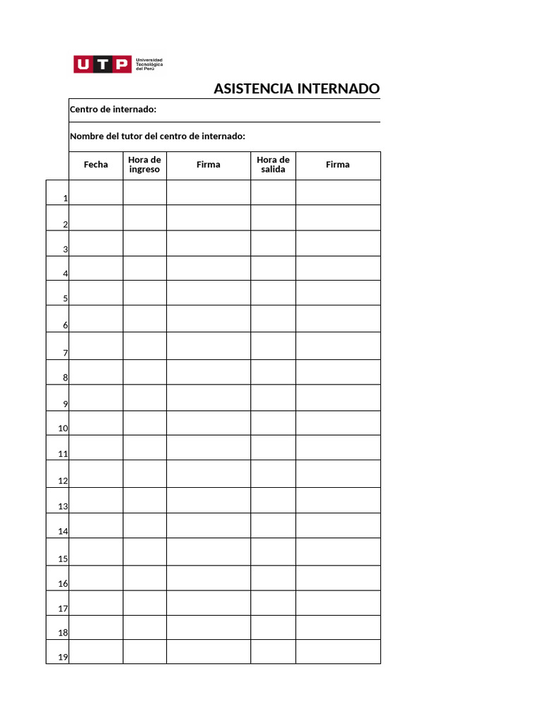 Formato Asistencia Internado | PDF