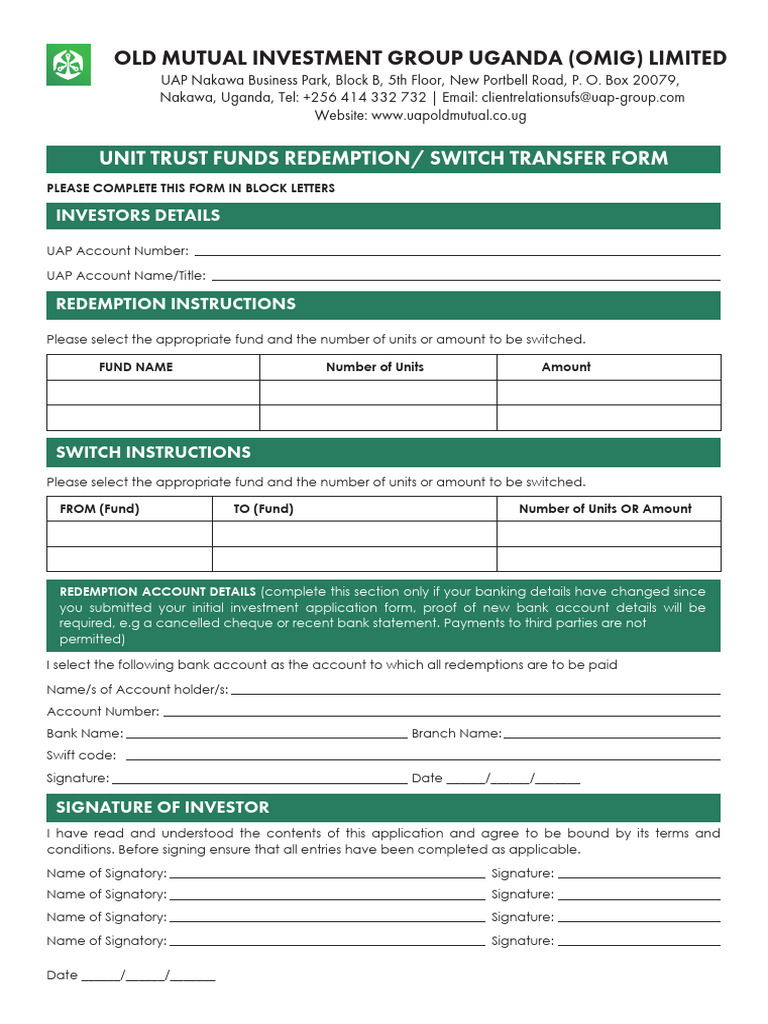 Uap Unit Trust Funds Redemption-Switch Transfer From Jan 2024 | PDF ...