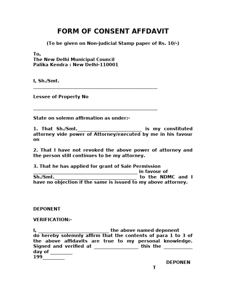 Sale Permission Affidavit Template | PDF