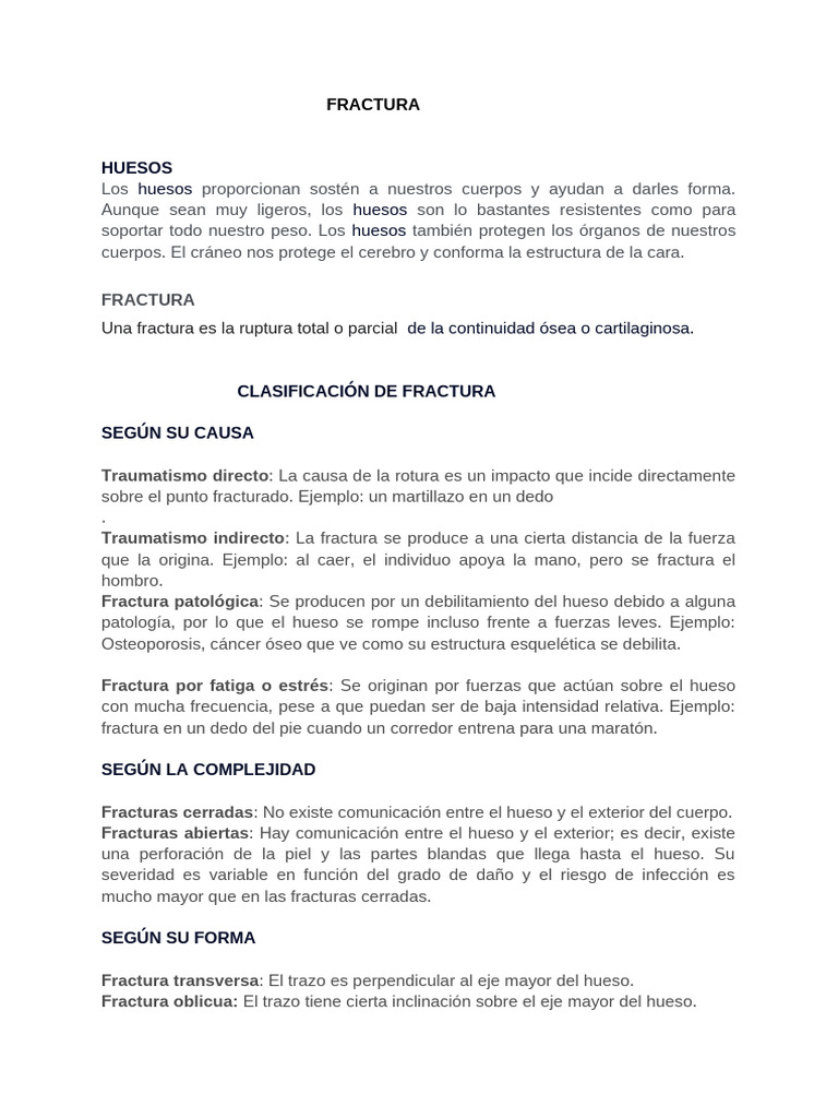 Tipos y tratamiento de fracturas óseas | PDF | Hueso | Medicina CLINICA