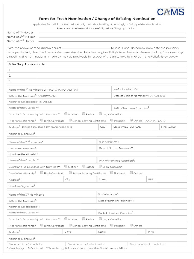MF Nomination Form | PDF