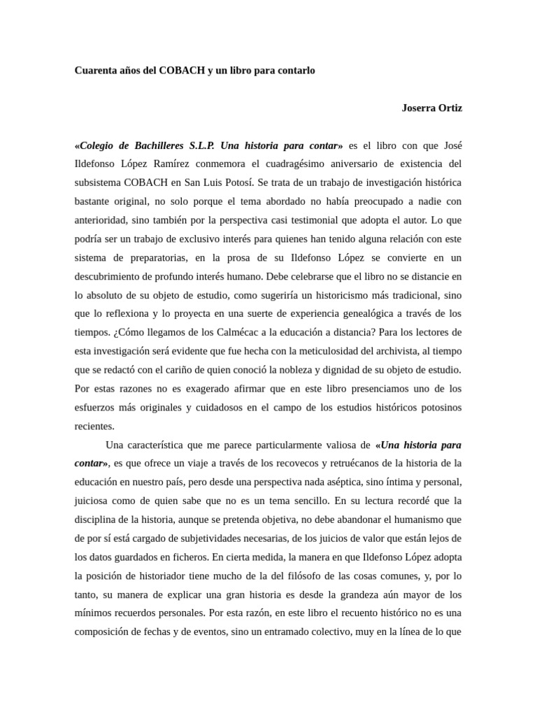 Cuarenta Años Del COBACH y Un Libro para Contarlo | PDF | Memoria ...