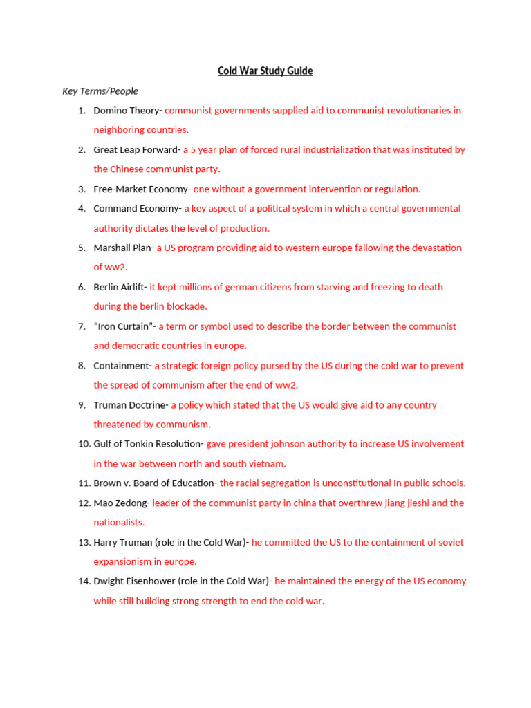 Cold War Study Guide | PDF | Cold War | Soviet Union