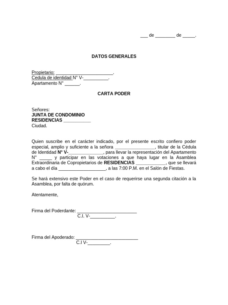 Carta Poder para Asamblea de Condominio | PDF