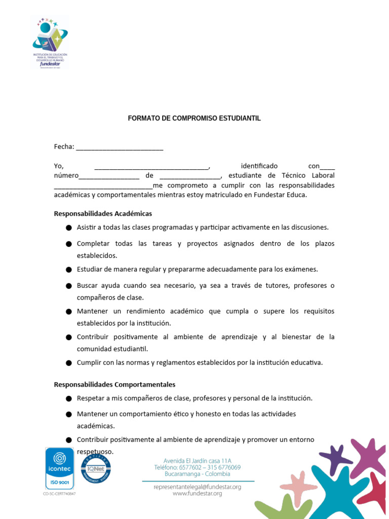 Formato de Compromiso Estudiantil | PDF